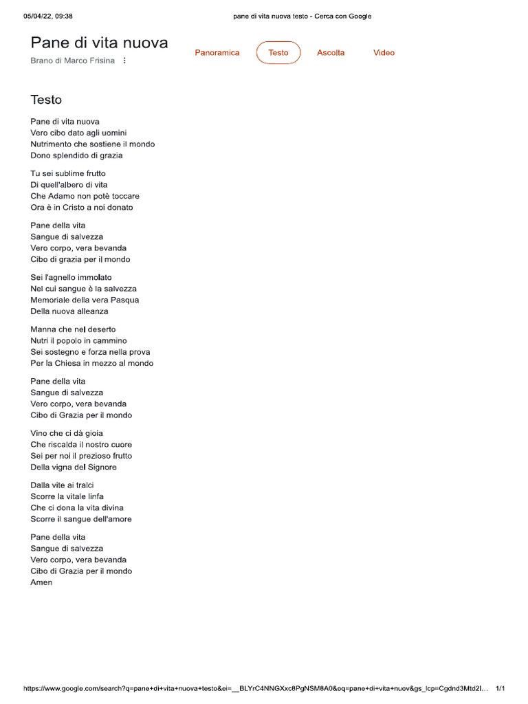 Pane Di Vita Nuova Testo | PDF