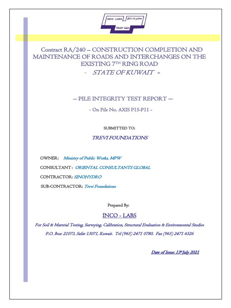Pile Integrity Test Report for RA/240 Project | PDF | Deep Foundation