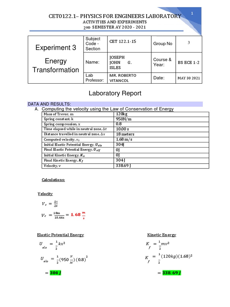 Physics Lab: Energy Transformation Experiments | PDF | Potential Energy ...