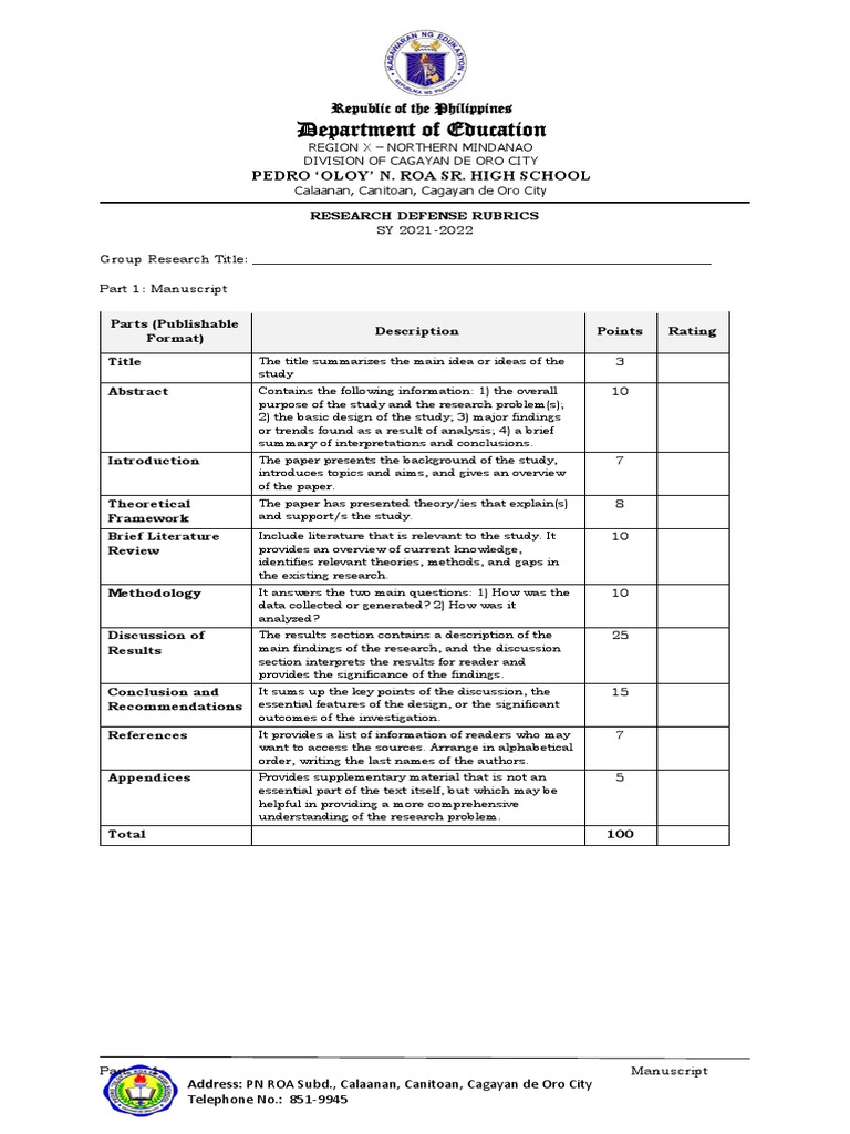Department of Education: Pedro Oloy' N. Roa Sr. High School | PDF ...