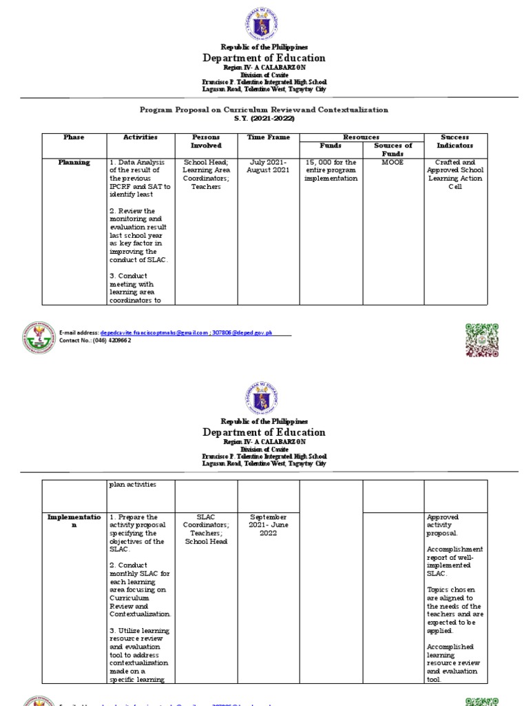 Curriculum Review Proposal for SLAC 2021-2022 | PDF | Evaluation ...