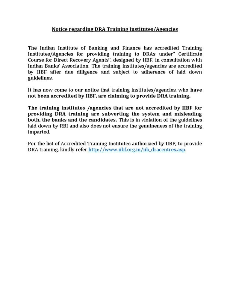 Notice Regarding DRA Training Insitutes - Updated | PDF | Career & Growth