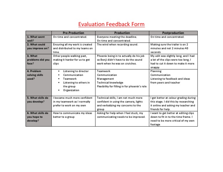 Pitch Feedback Form - Sam | PDF | Cognition | Communication