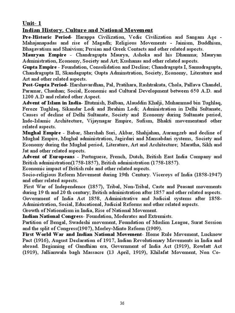 Unit-1 Indian History, Culture and National Movement | PDF | Indian ...