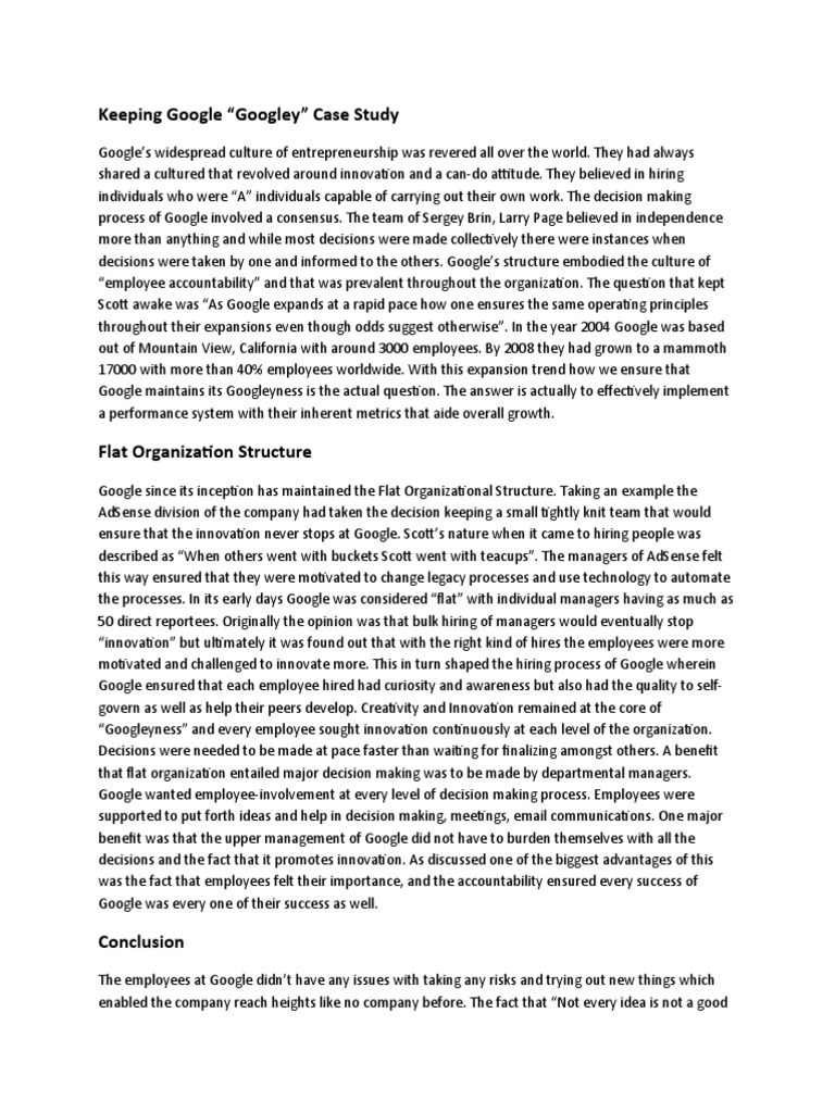 Keeping Google "Googley" Case Study | PDF | Innovation | Business