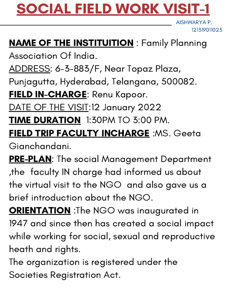 Social Field Work Visit-1 | PDF | Reproductive Health | Youth