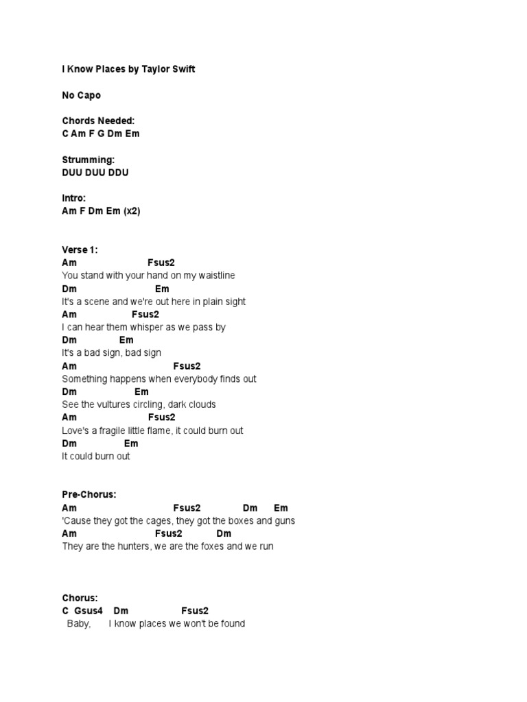 I Know Places | PDF | Song Structure | Musical Compositions