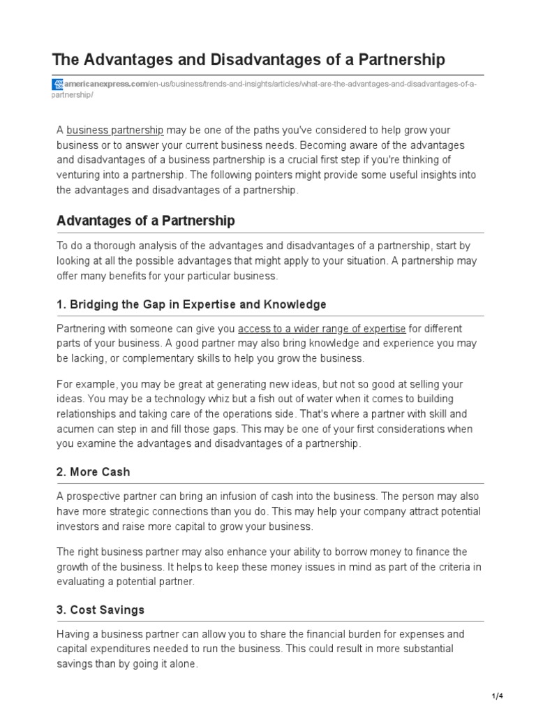 The Advantages and Disadvantages of A Partnership | PDF | Partnership ...