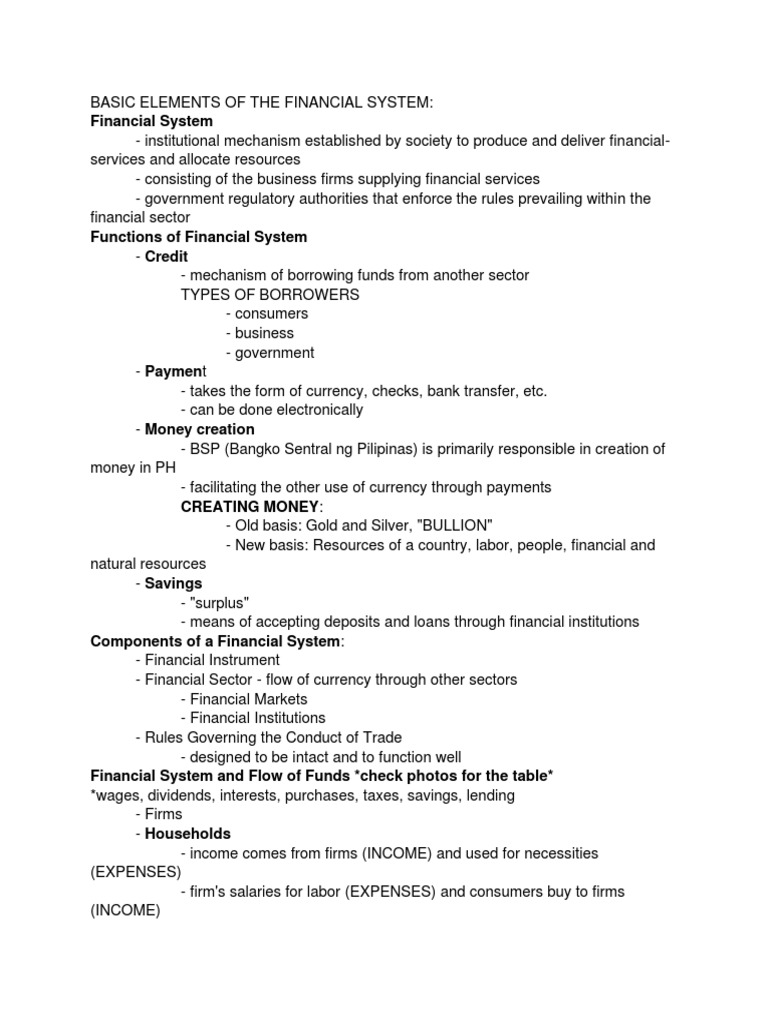 Basic Elements of The Financial System | PDF | Loans | Insurance