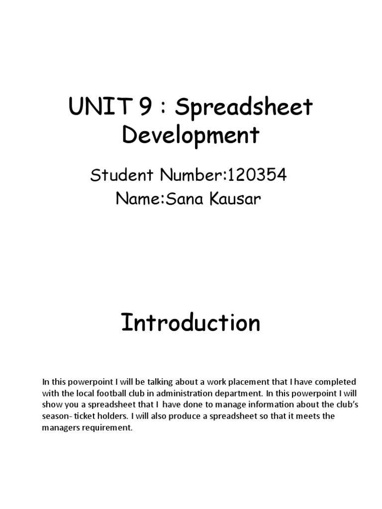 Unit 9 Spreadsheet Development Assignment 1 Sana | PDF | Spreadsheet | Computing