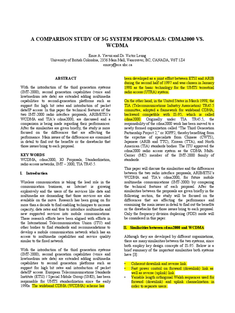 CDMA 2000 and WCDMA | Download Free PDF | 3 G | Radio Technology CDMA 2000 and WCDMA | Download Free PDF | 3 G | Radio Technology