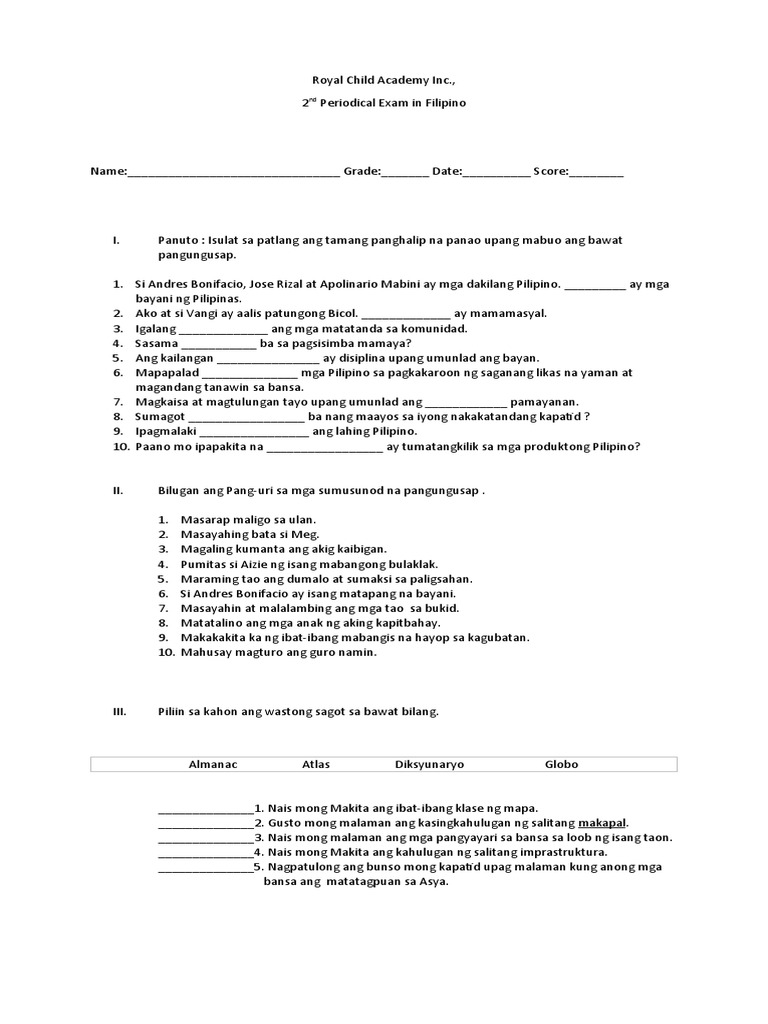 2nd Periodical Exam Grade4 | PDF