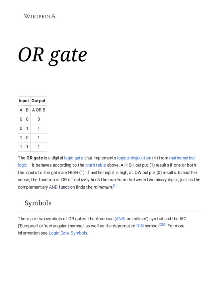 Or Gate - Wikipedia | PDF | Logic Gate | Cmos