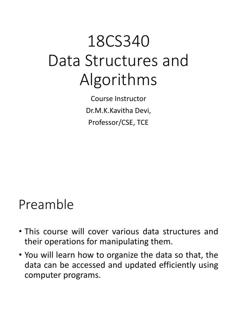 18CS340 Data Structures and Algorithms: Course Instructor Dr.M.K ...