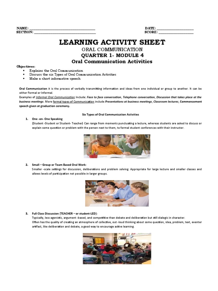 Learning Activity Sheet: Quarter 1-Module 4 Oral Communication ...
