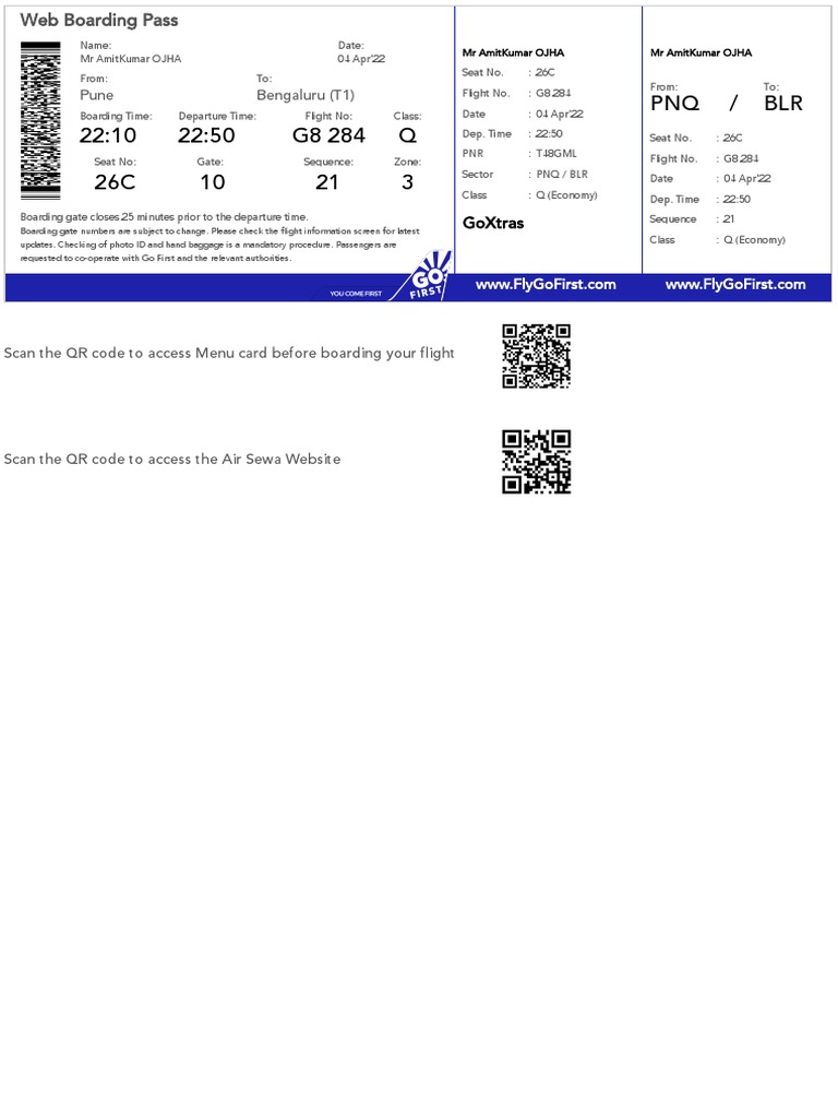 Go First - Airline Tickets and Fares - Boarding Pass | PDF | Transport ...