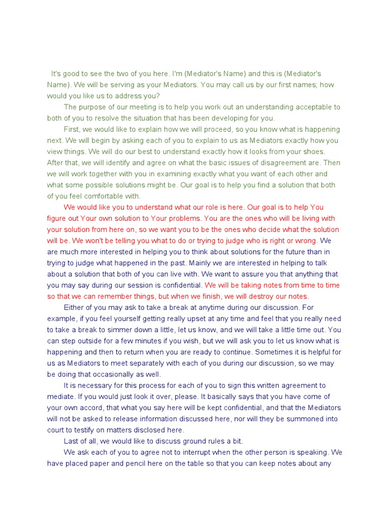 Opening Statement | PDF | Mediation