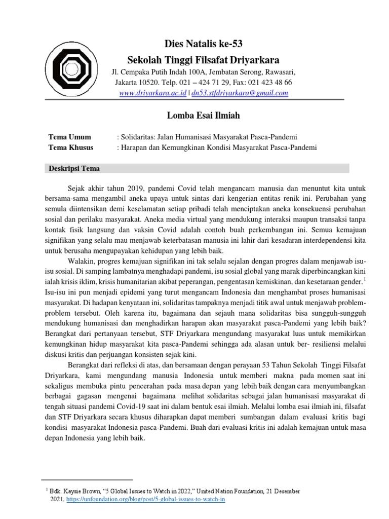 Keterangan Lomba Esai Ilmiah Tingkat SMA Sederajat | PDF