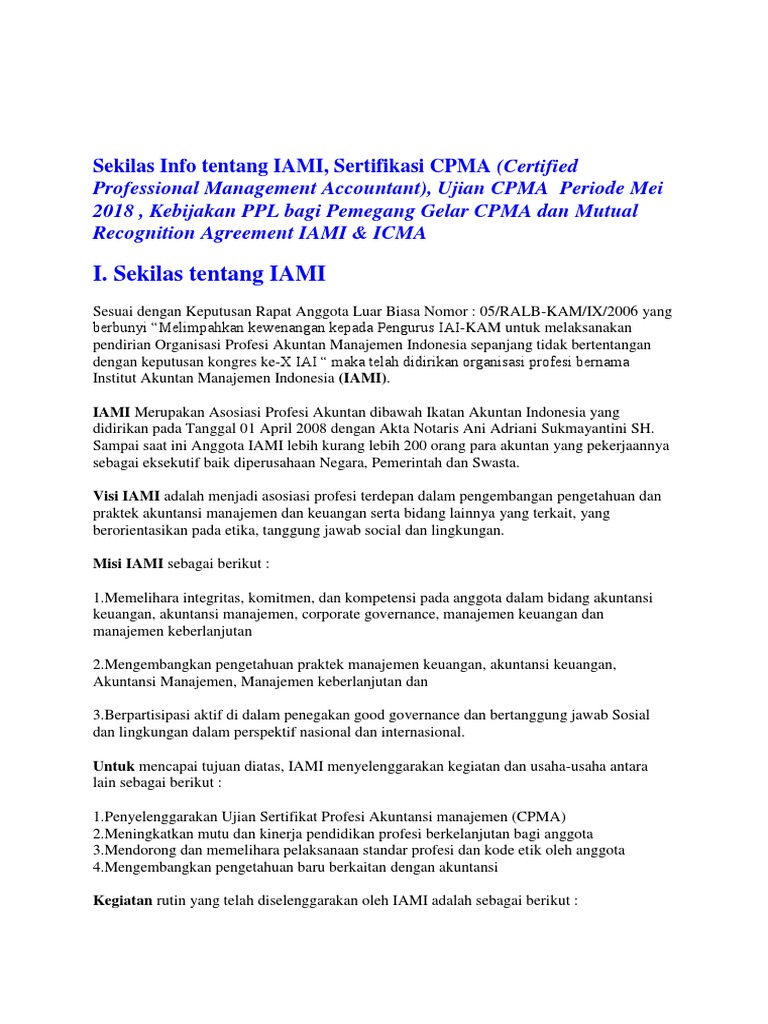 Sekilas Info Tentang Iami Sertifikasi Cpma Certified Professional Management Accountant1 | PDF