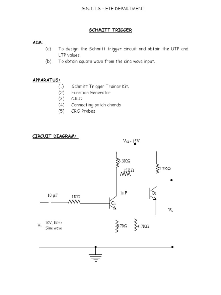 Schmitt Trigger Circuit Analysis | PDF