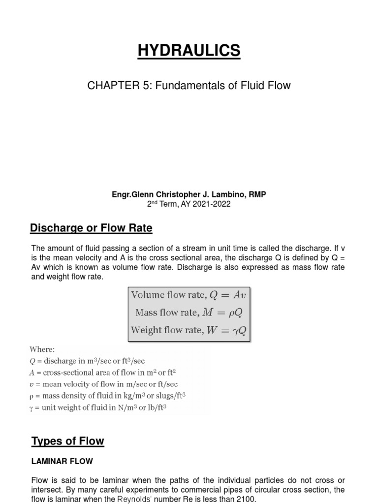 Chapter 5-Fundamentals of Fluid Flow | PDF | Fluid Dynamics | Reynolds Number