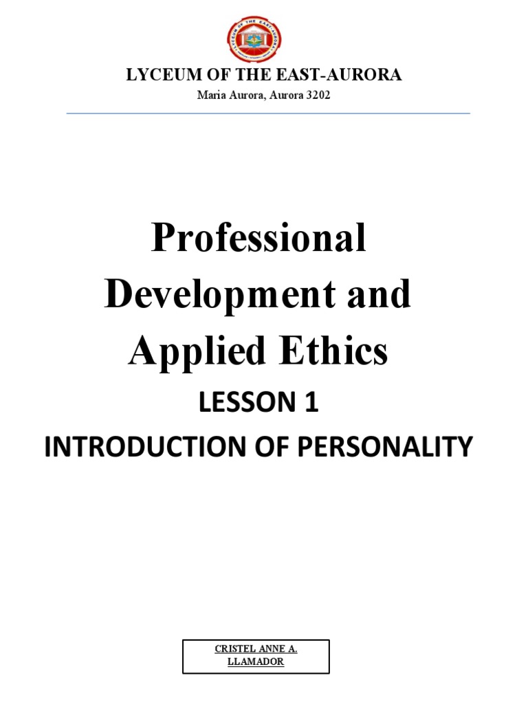 Lesson 1 - Professional Development Lesson 1 | PDF | Personality ...
