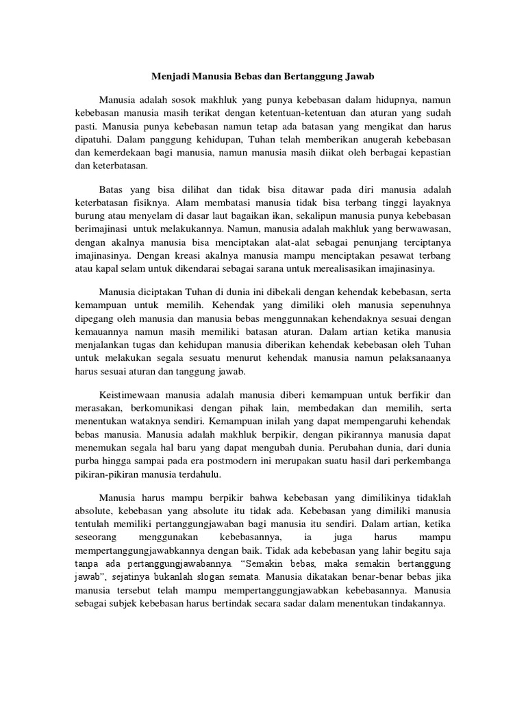 Menjadi Manusia Bebas Dan Bertanggung Jawab | PDF