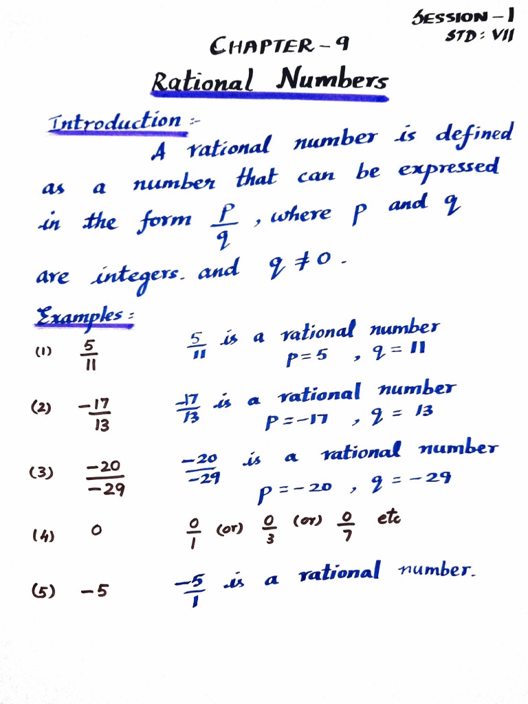 Rational Numbers: Chapter - 9 | PDF | Rational Number | Integer