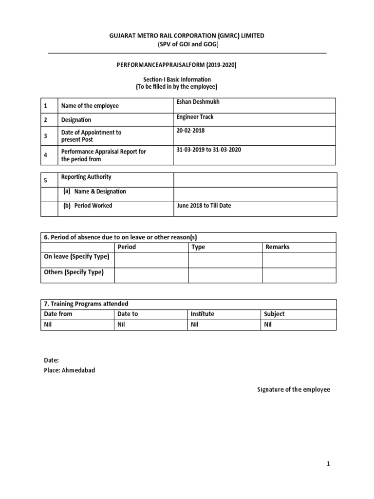 GMRC Performance Appraisal Form 2019-2020 | PDF