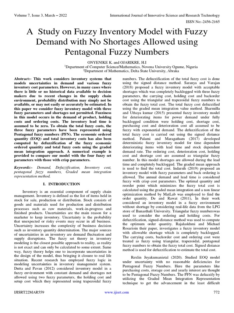 A Study On Fuzzy Inventory Model With Fuzzy Demand With No Shortages ... A Study On Fuzzy Inventory Model With Fuzzy Demand With No Shortages ...