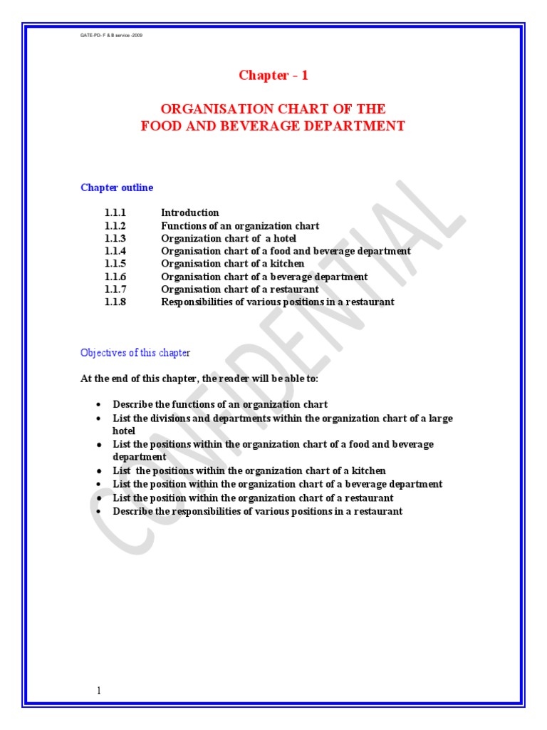 Chapter - 1 Organisation Chart of The Food and Beverage Department ...