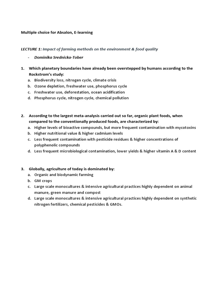 E Learning Multiple Choice Quizzes All Questions | PDF | Agroecology ...