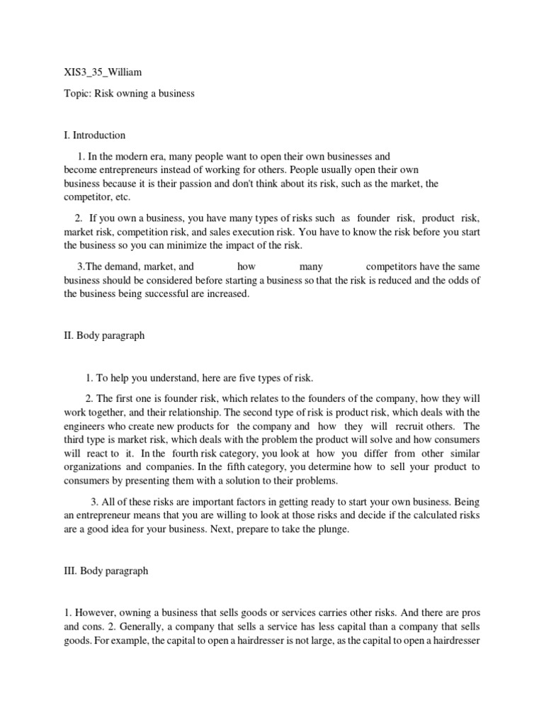 Outline XIS3 35 William Thio | PDF | Market (Economics) | Risk