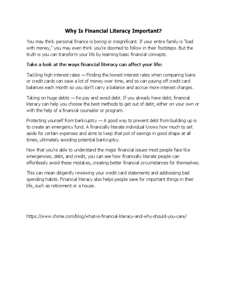 Financial Literacy Benefits Explained | PDF | Business