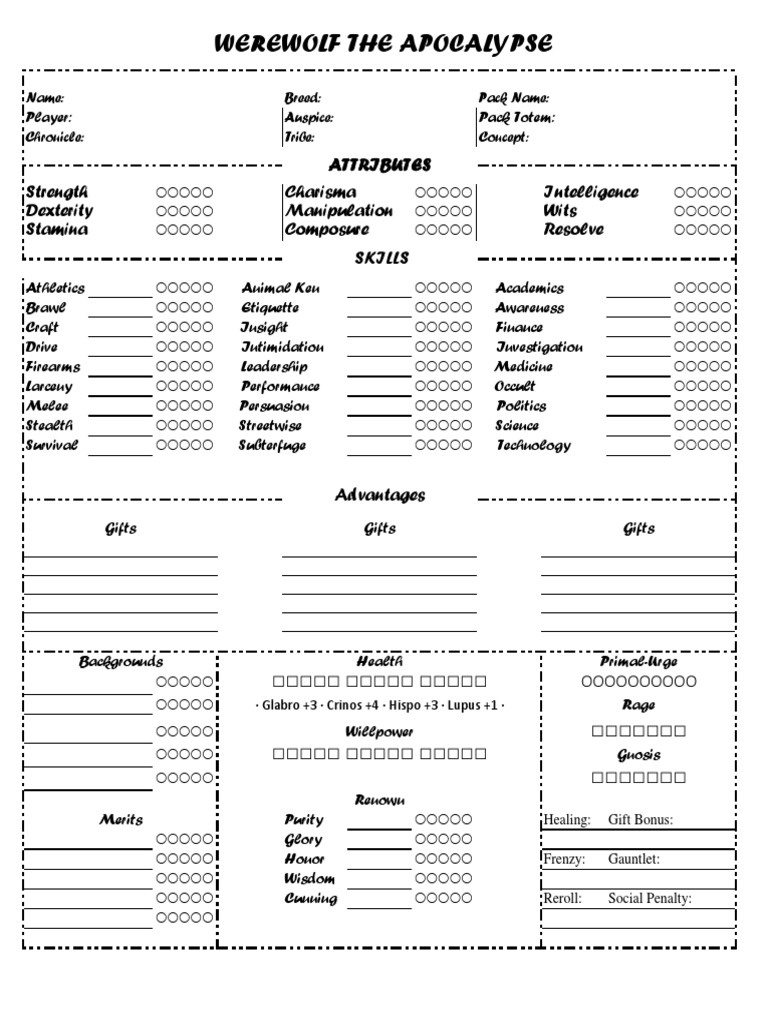 WTA W5 Character Sheet v1.0 | PDF
