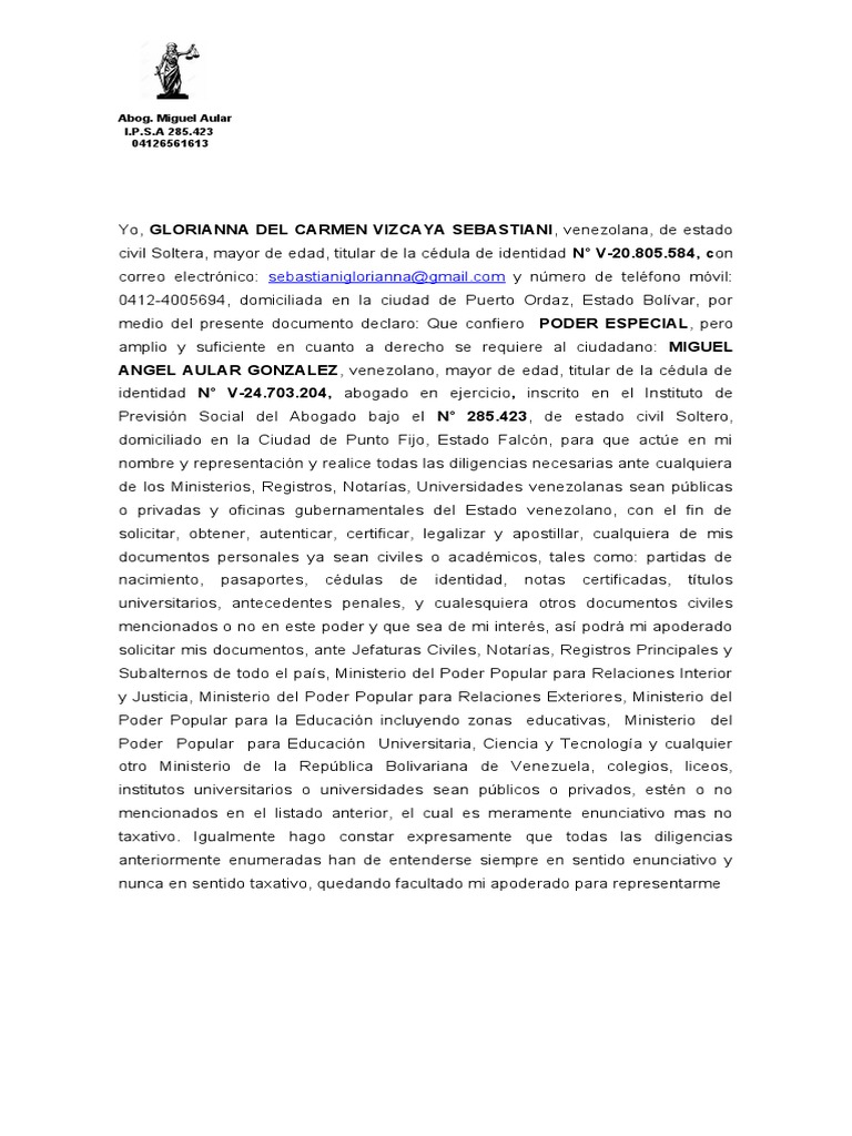 Poder Especial para Apostillar | PDF | Venezuela | Justicia