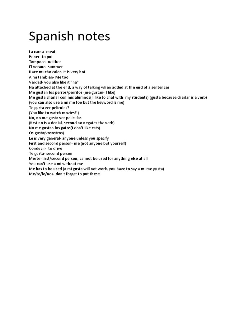 Spanish Notes | PDF | Language Arts & Discipline