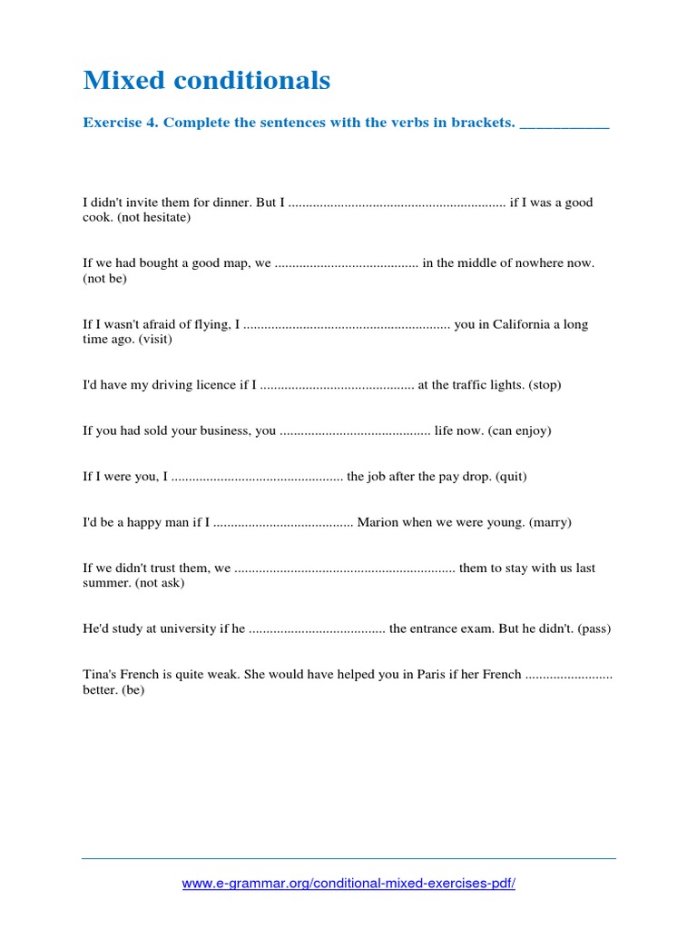 Mixed Conditionals Exercise PDF | PDF | Home & Garden | History