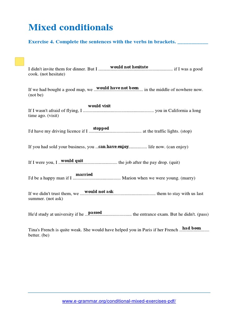 Mixed Conditional Exercise 4 | PDF | Linguistics