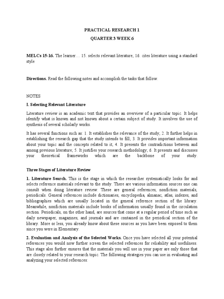 Selecting Relevant Literature | PDF | Citation | Apa Style