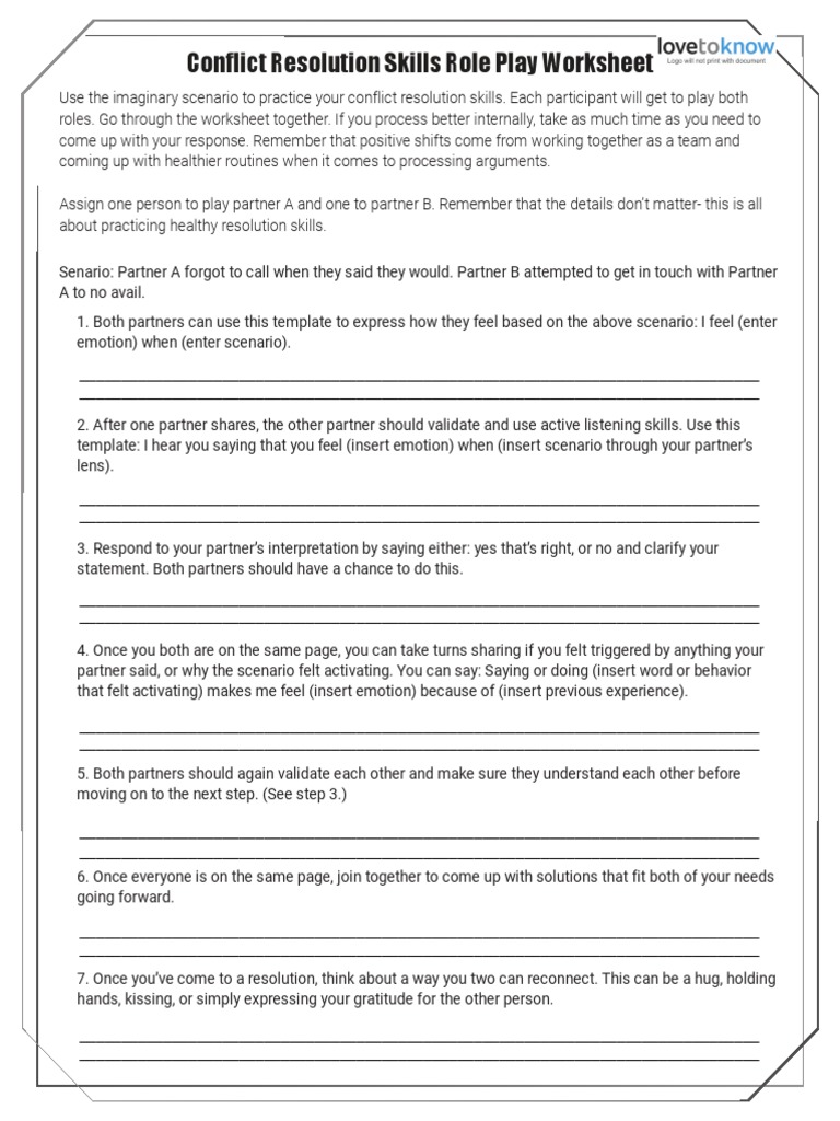 4361 Conflict Resolution Skills Role Play Worksheet - Cleaned | PDF ...