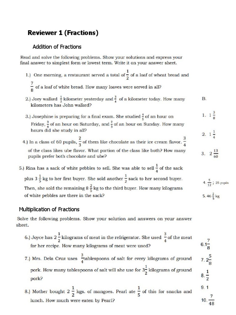Math Reviewer 1 With Answer Key | PDF
