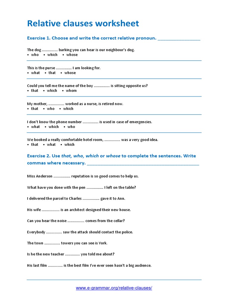 Relative Clauses Worksheet | PDF