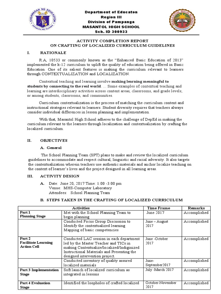 ACR-on - Crafting-Of-Localized-Curriculum - 2018-2019 | PDF