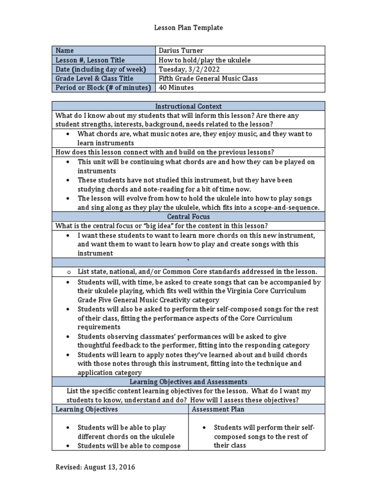 Lesson Plan Template - f16 With Prompts 1 1 2 | PDF | Lesson Plan ...