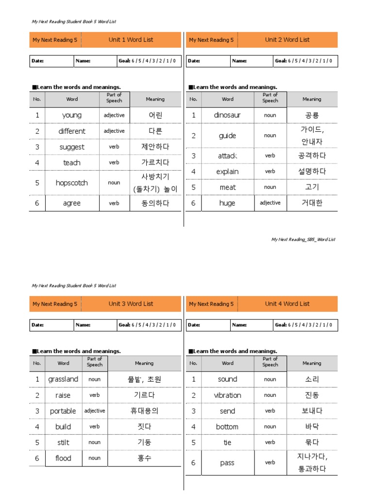 My - Next - Reading - 5 - Student - Book - Word List - 1084 | PDF ...