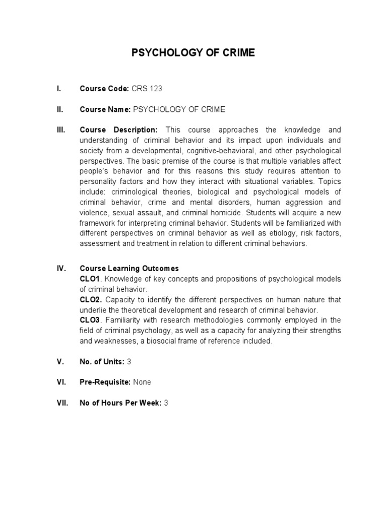 Syllabus of Psychology of Crime | PDF | Psychology | Criminology