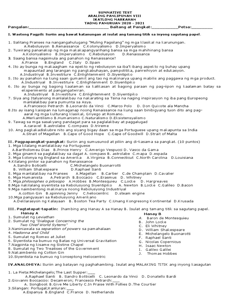 3RD Quarter Summative Test - Ap8 | PDF