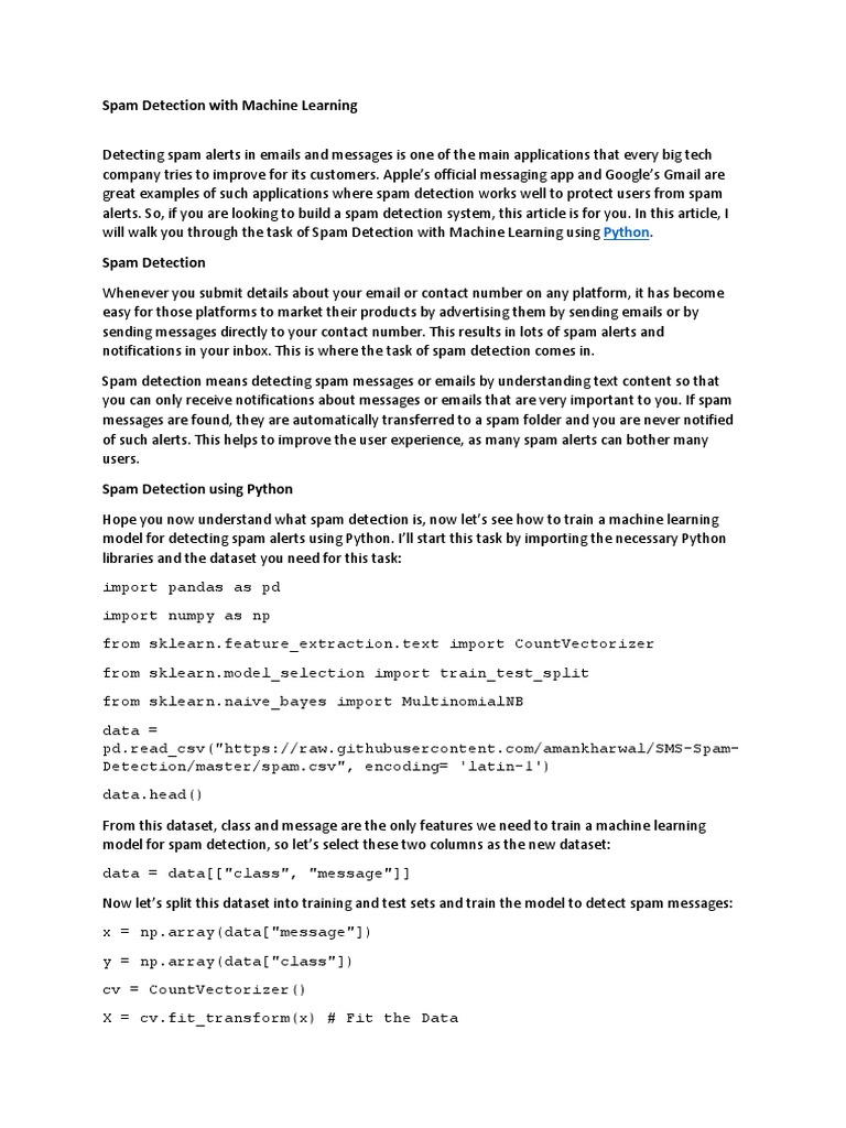 Spam Detection With Machine Learning | PDF | Email Spam | Online Services