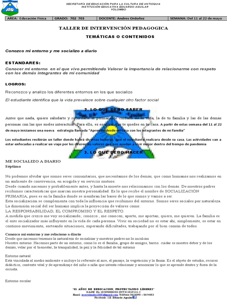 Taller de Etica y Valores Grado 702 703 | PDF | Socialización | Familia